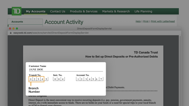 Td Direct Deposit Form Branch Number Leland Rios Gossip