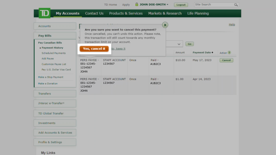 How to view or cancel payments on EasyWeb | TD Canada Trust