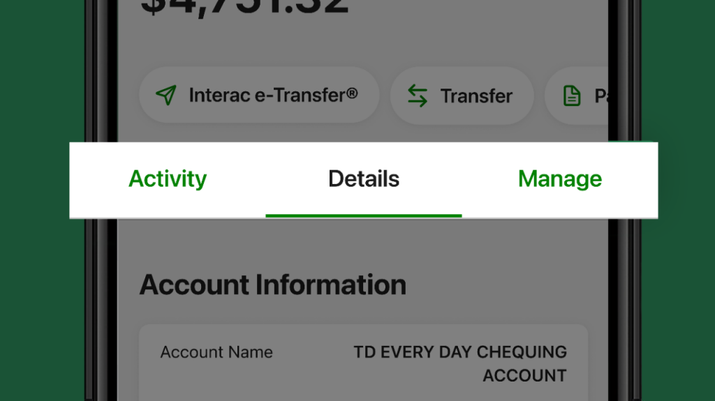 How to access the direct deposit form on the TD app