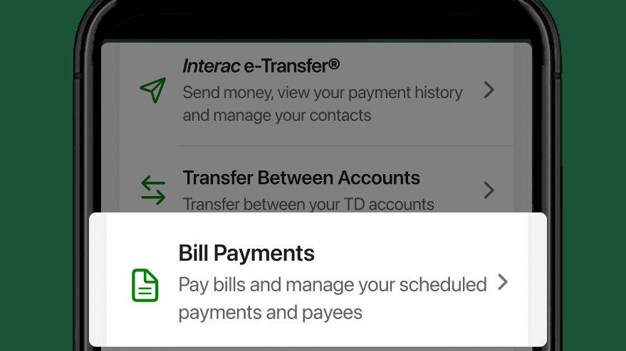 How to add, edit or delete a Canadian payee on the TD app