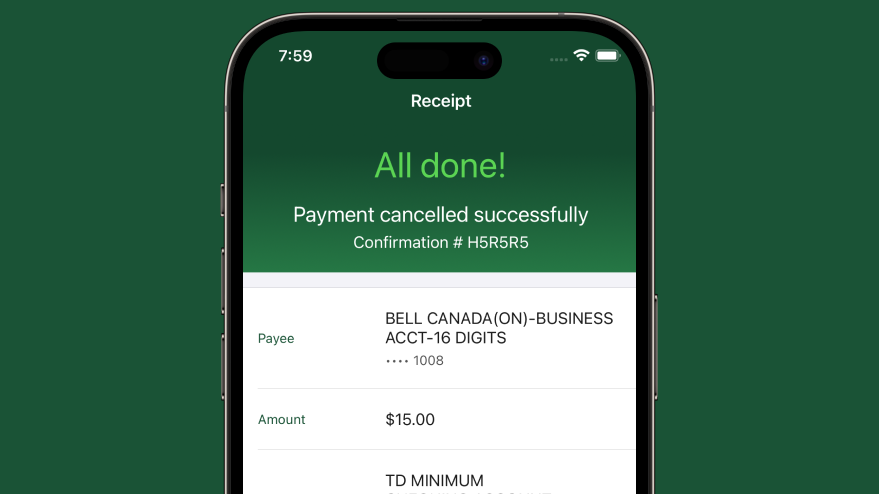 How to view or cancel a scheduled payment on the TD app