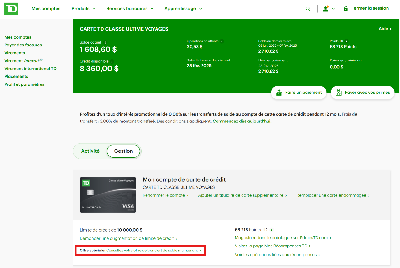 Transfert de solde TD